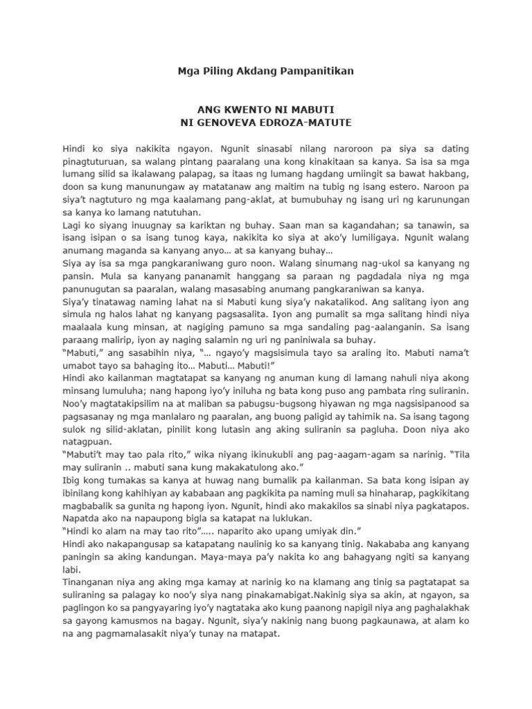 Mga Piling Akdang Pampanitikan | PDF