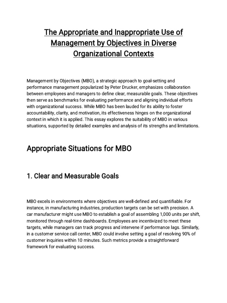 Management by Objectives in Diverse Organizational Contexts | PDF ...