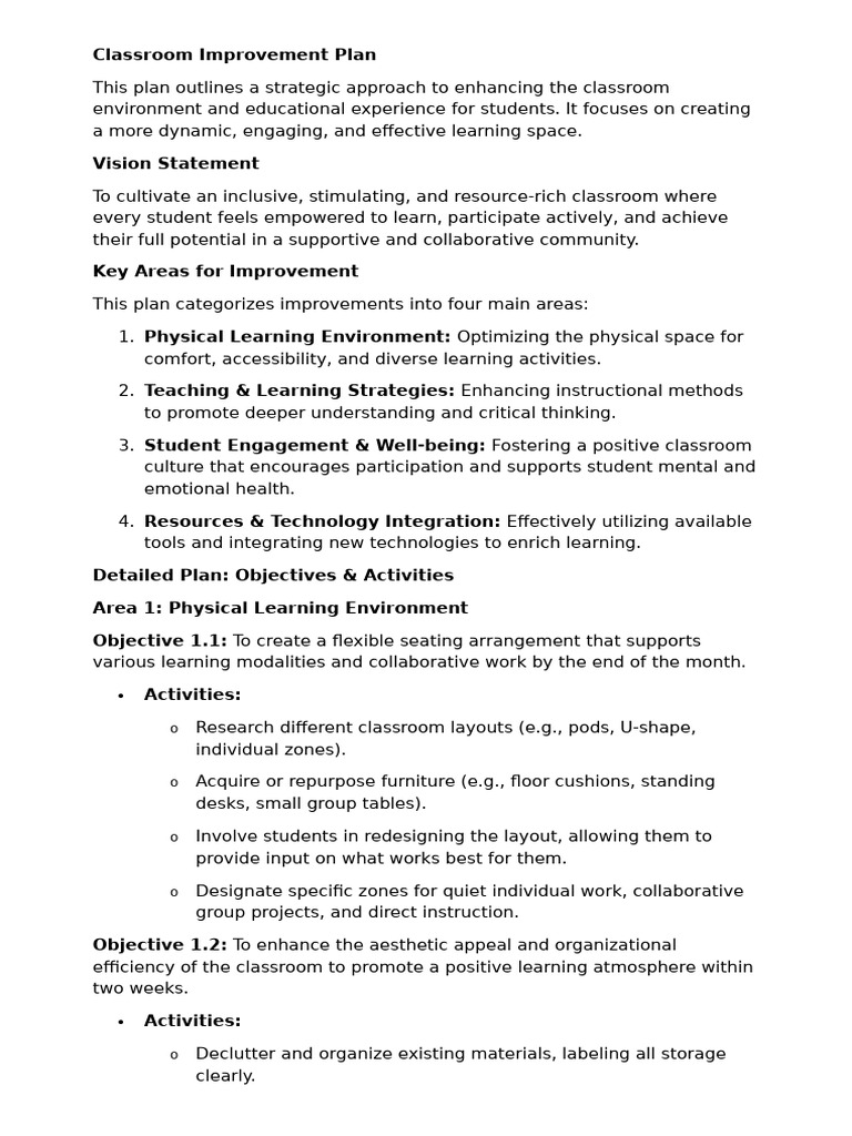 Classroom Improvement Plan | PDF | Classroom | Learning