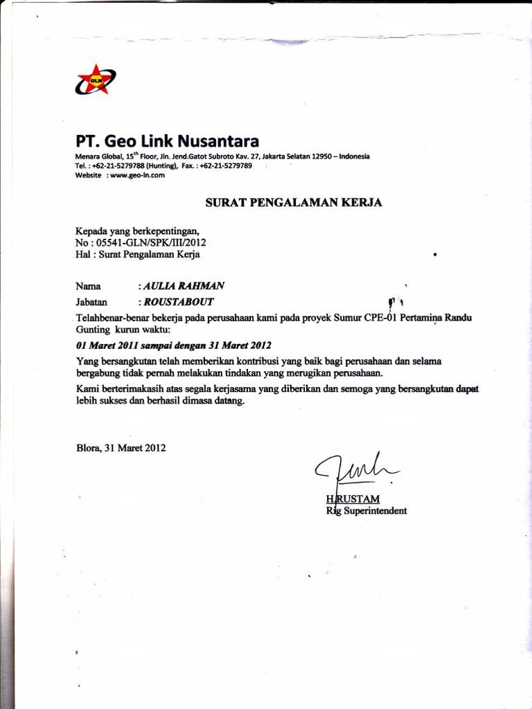 Surat Pengalaman Kerja | PDF