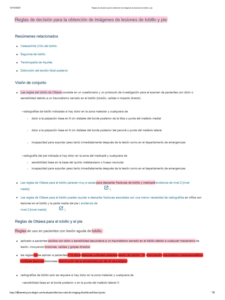 Reglas de Desicion para La Obtension de RX de Tobillo y Pie Esp | PDF | Tobillo | Pie