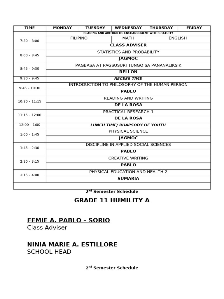 Class 12 Second Semester Routine | PDF