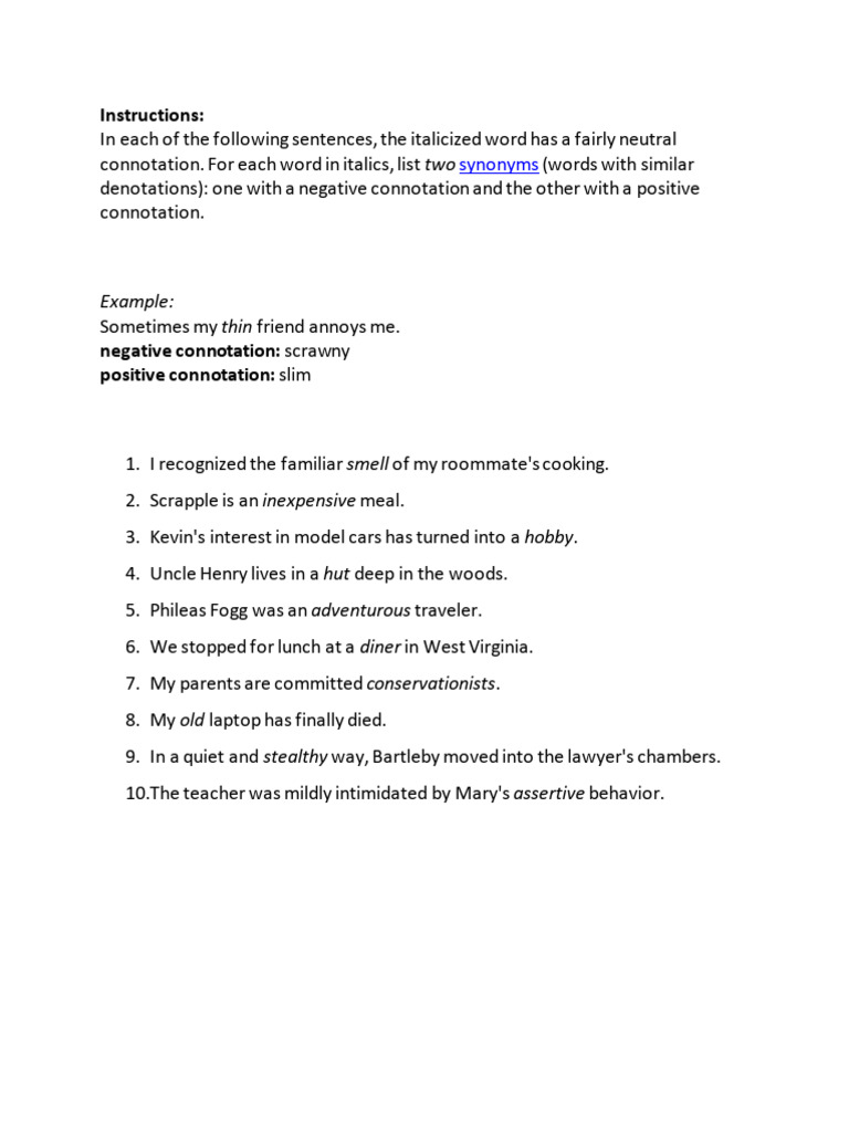 Connotations Exercise | PDF