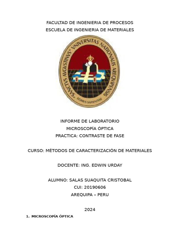 Microscopía Óptica - Contraste de Fase - Salas Suaquita Cristobal | PDF ...