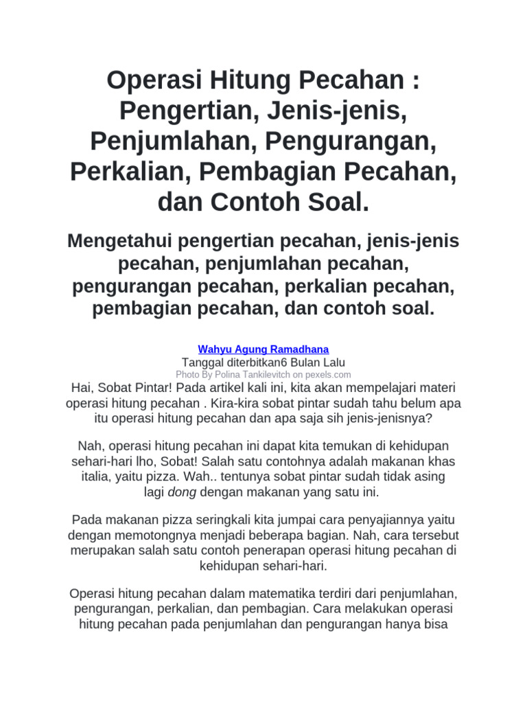 Panduan Operasi Hitung Pecahan | PDF