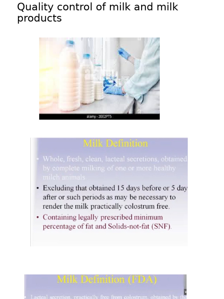 Quality Control of Milk and Milk Products Dairy Farming Scenario and ...