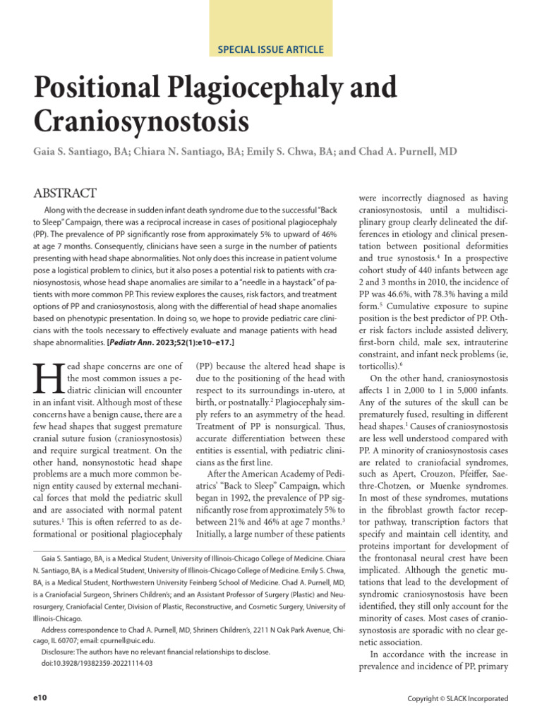 Positional Plagiocephaly and Craniosynostosis. | PDF | Medical Specialties | Diseases And Disorders