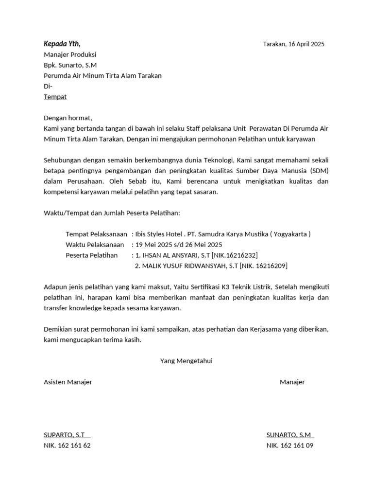Surat Permohonan Pelatihan SKM Jogja k3 | PDF