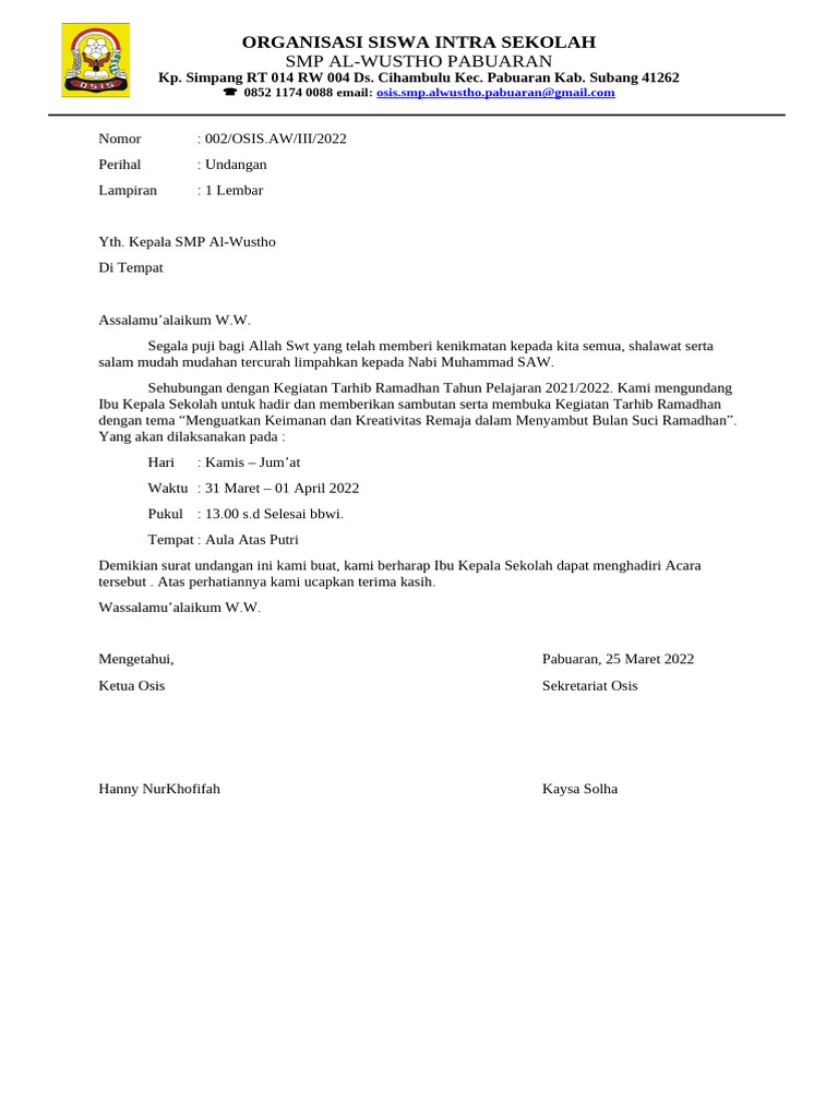 001-Undangan Rapat Osis | PDF