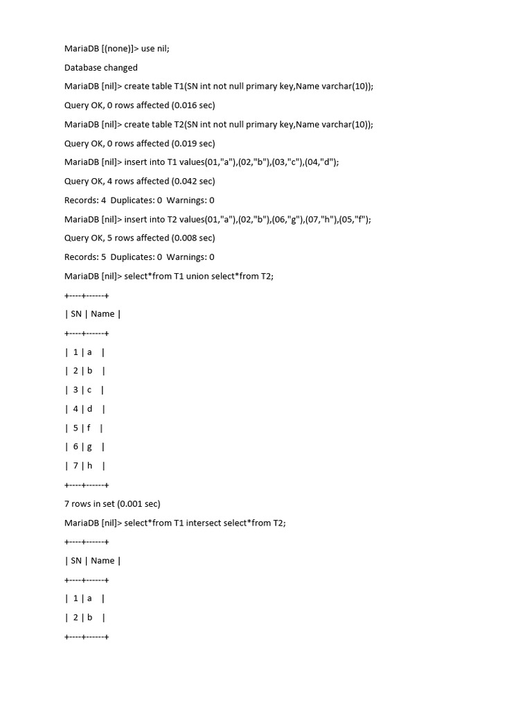 MariaDB Table Operations and Queries | PDF