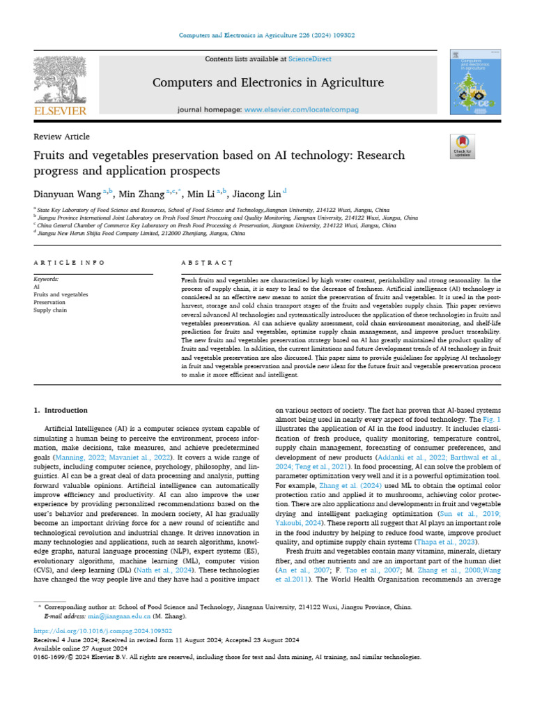 Fruits and Vegetables Preservation Based On AI Technology Research ...