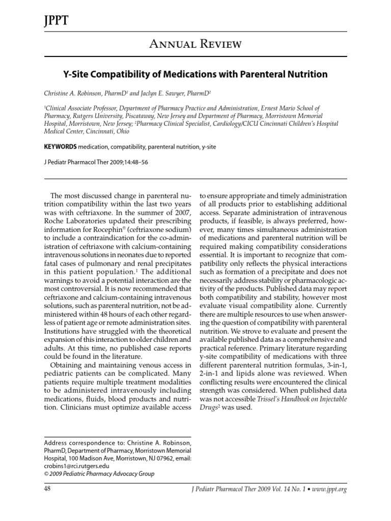 Y-Site Compatibility in Pediatric Nutrition | PDF | Intravenous Therapy ...