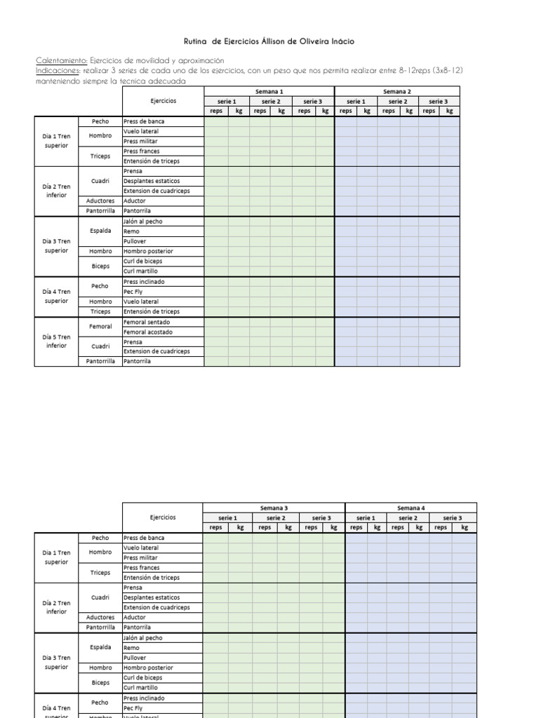Rutina de Ejercicios 1-Állison | PDF | Anatomía humana | Tejido suave