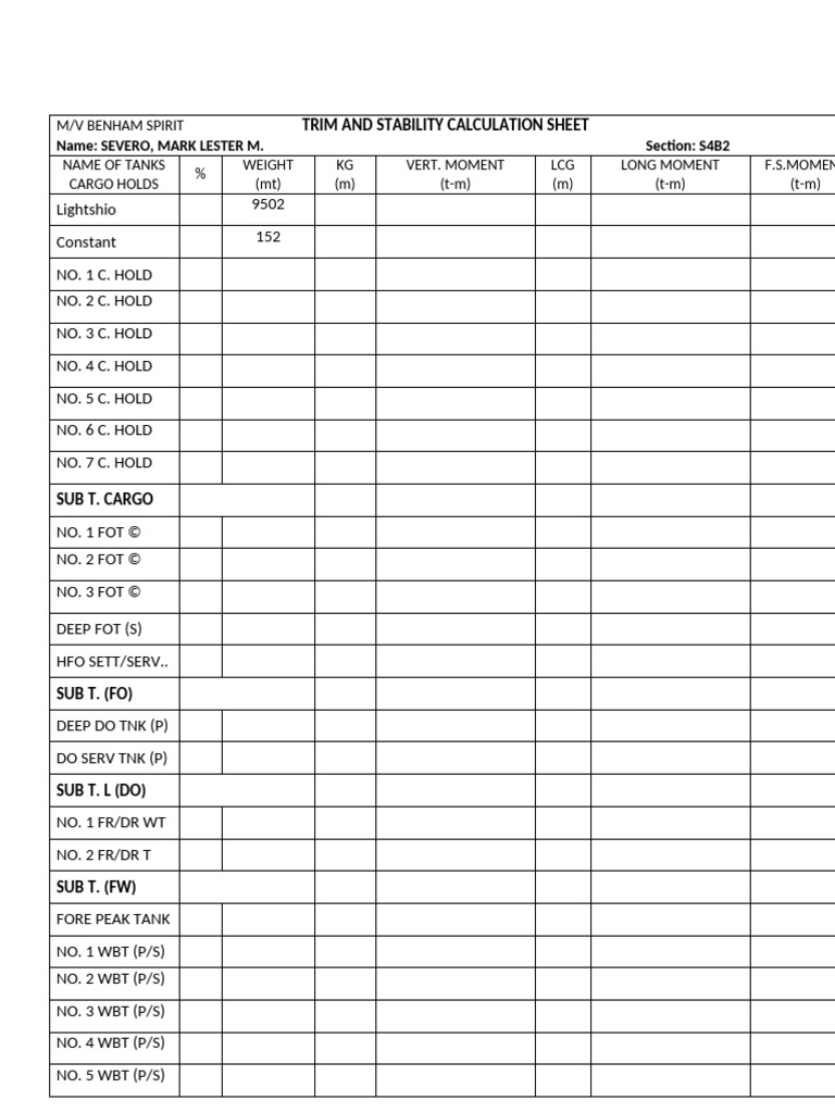 Trim and Stability Calc. Sheet | PDF