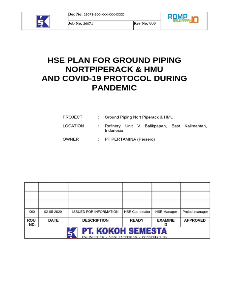 15.3 Hse Plan Ground Piping Nortpiperack & Hmu p06 RDMP Rev 1 | PDF | Personal Protective ...