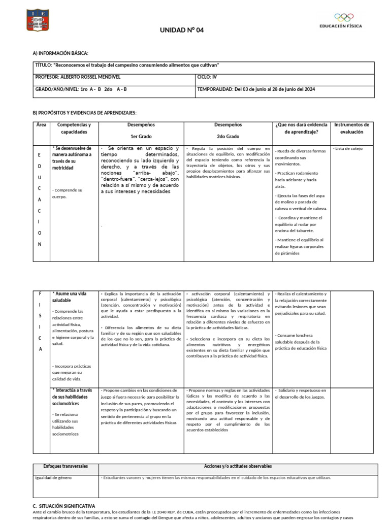 Unid Apre. 1° 2° | PDF | Dieta | Educación Física