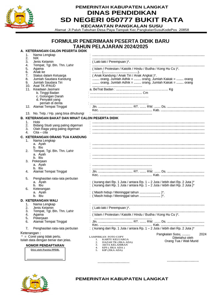 Formulir PPDB 2025 Sd 77 | PDF
