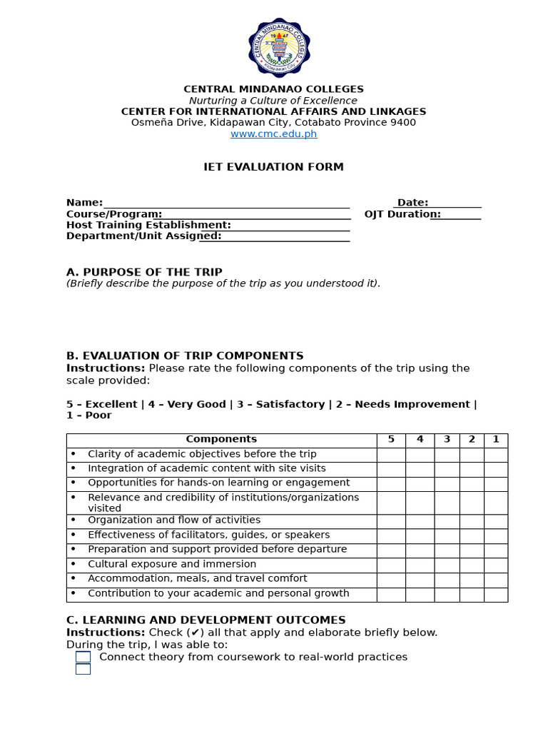 Iet Evaluation Template Cmo-55 111250 | PDF | Learning | Social Psychology