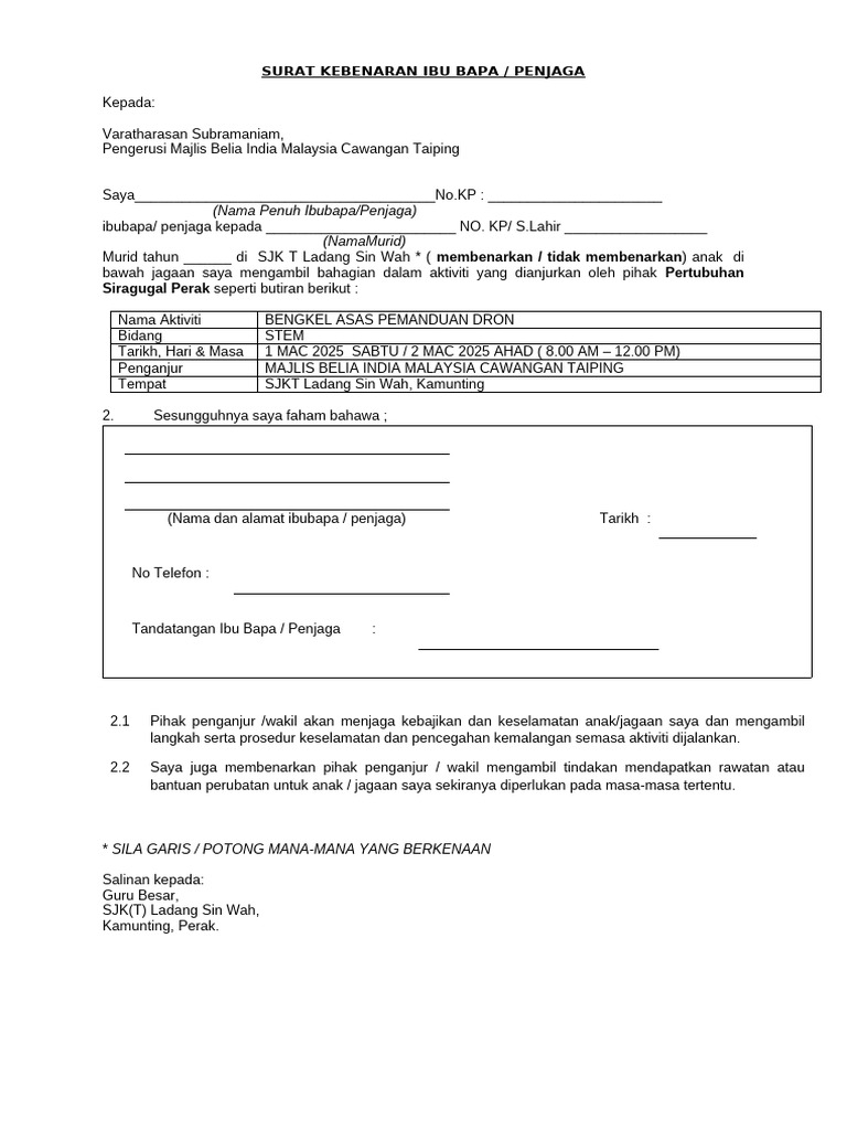 Surat Kebenaran Ibu Bapa | PDF