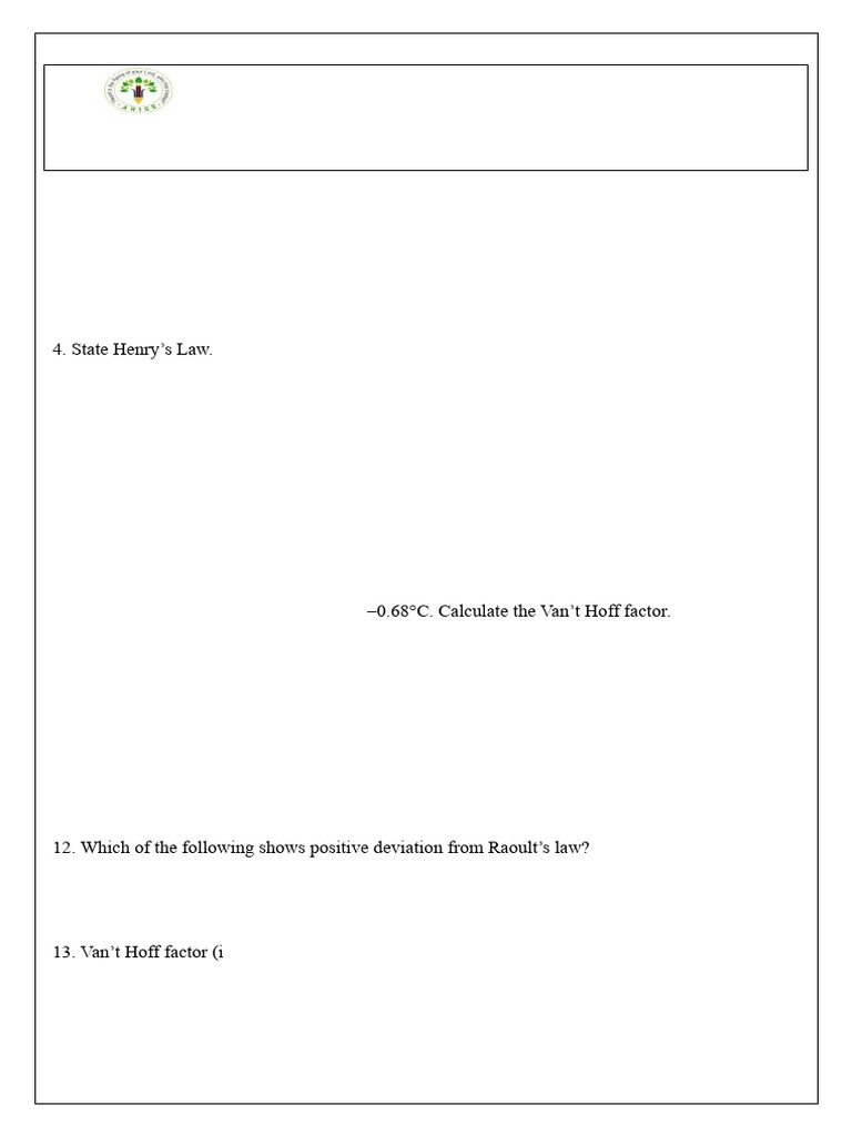 Xii - Chem - Q.paper - 22.05.2025 | PDF | Chemistry | Physical Chemistry