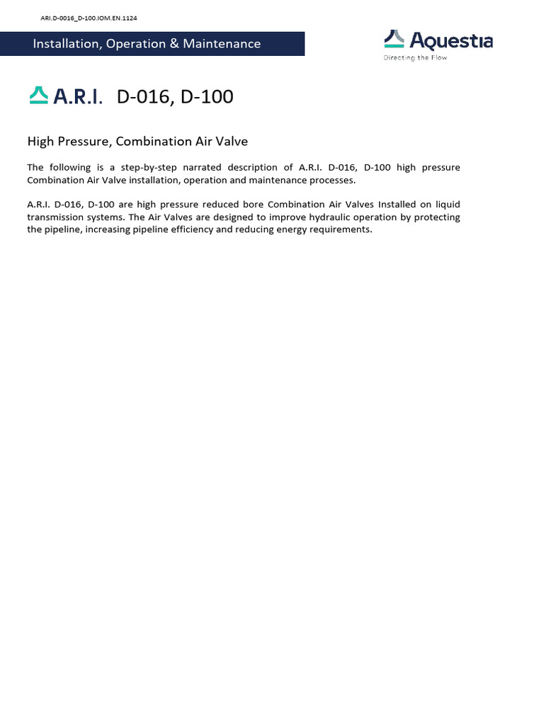 Ari.d-016-100.iom .En .1124 | PDF | Valve | Nut (Hardware)