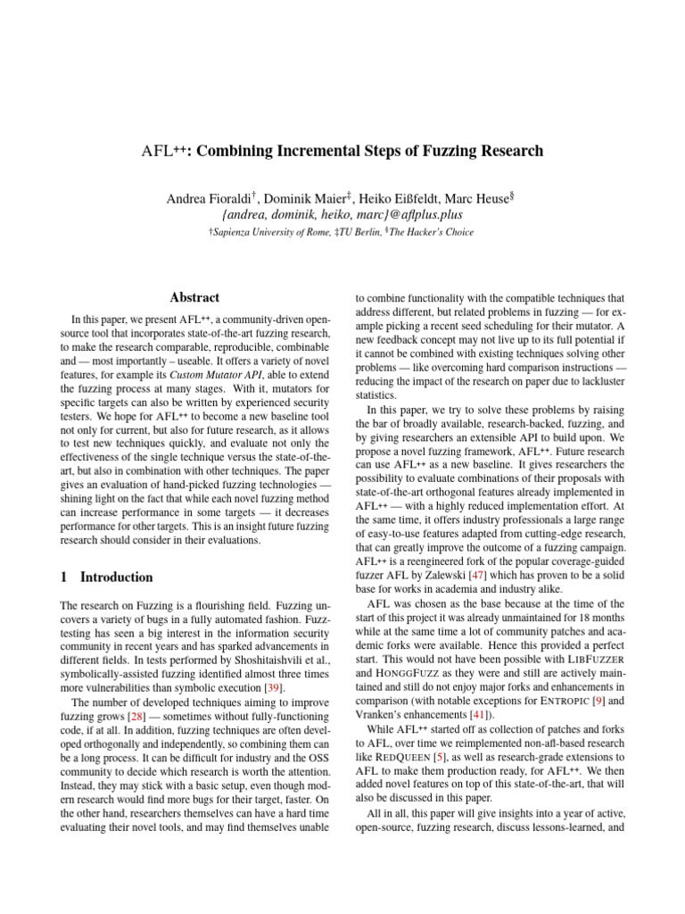 2020-Usenix-AFL++ Combining Incremental Steps of Fuzzing Research | PDF | Software Engineering ...