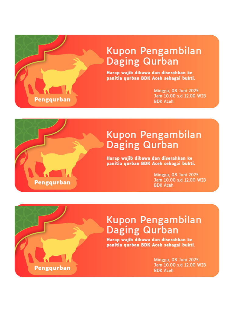 Kupon Daging Qurban BDK Aceh 2025 | PDF
