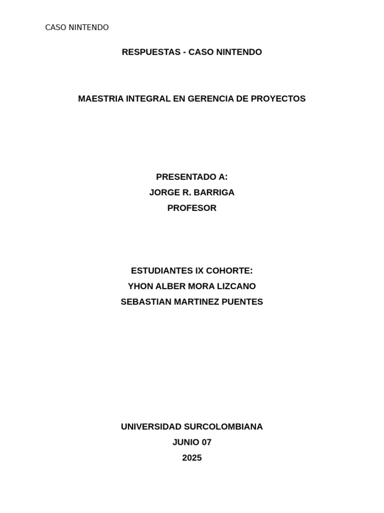 Respuesta Caso Nintendo | PDF | Wii | Juegos de consolas