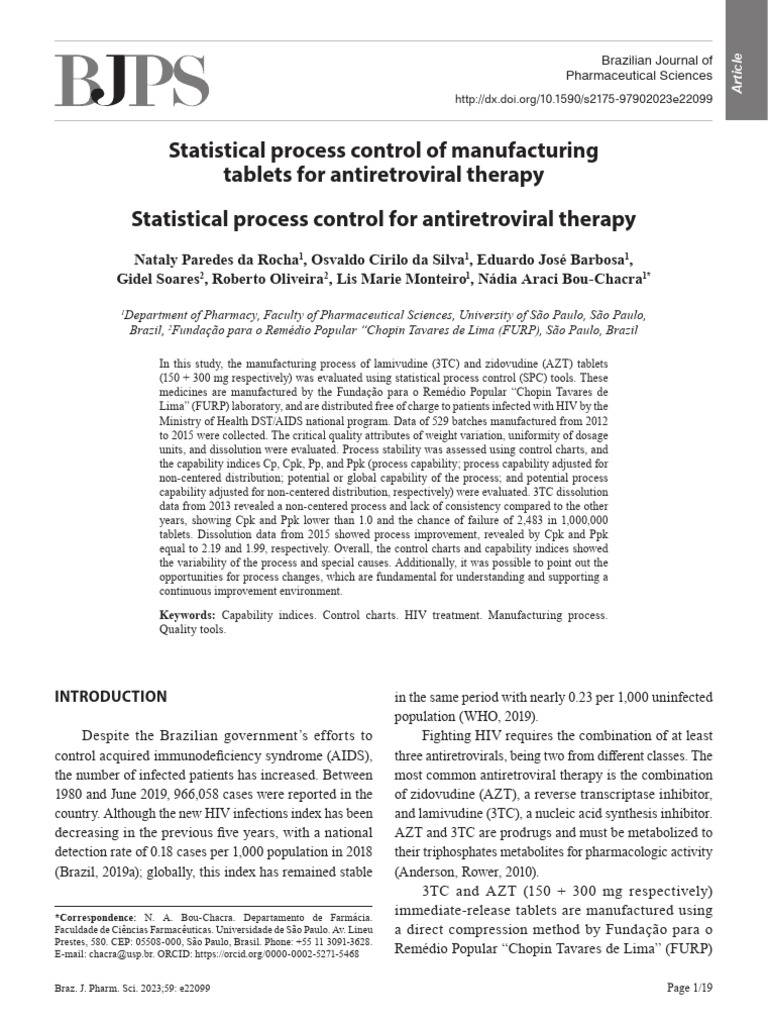 Statistical Process Control of Manufacturing Tablets For Antiretroviral ...