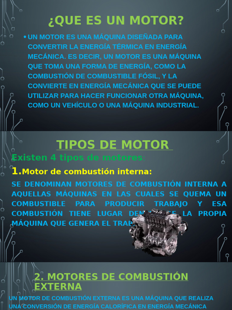 Tipos y Funcionamiento de Motores | PDF | Motor de combustión interna ...