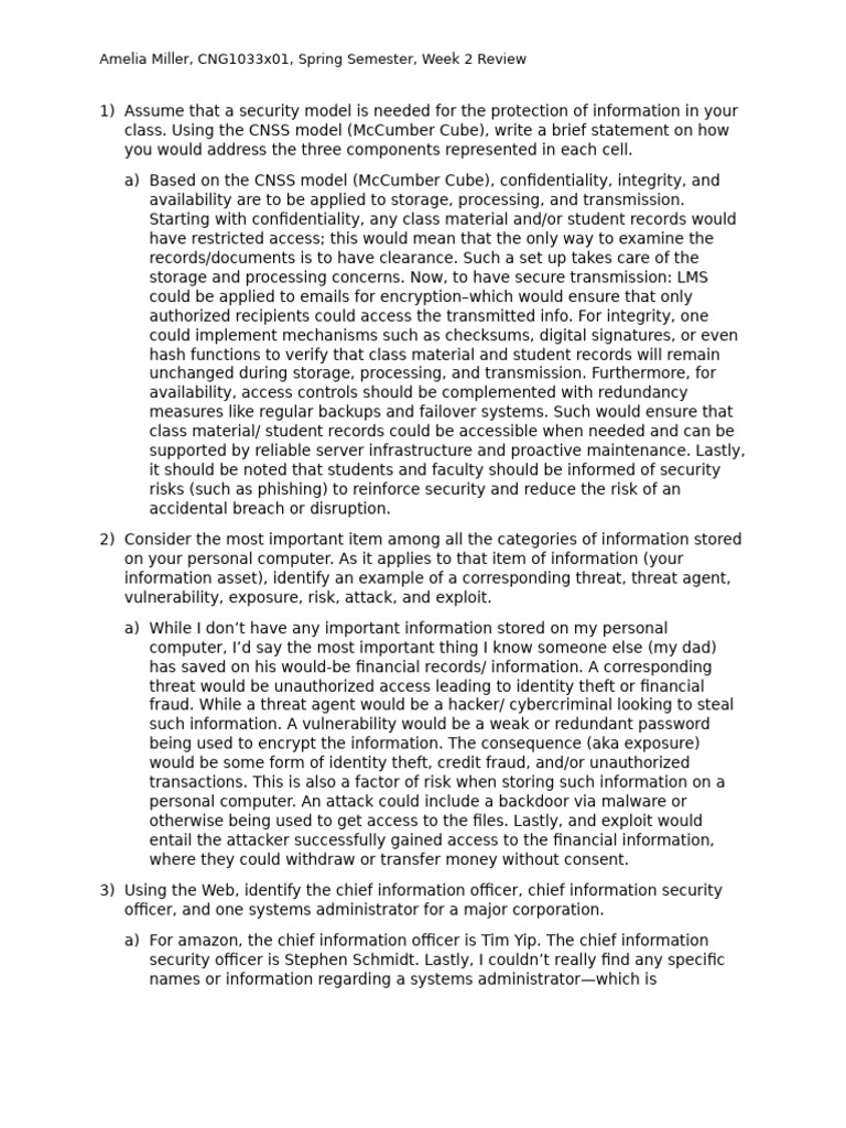 Amelia Miller, CNG1033x01, Spring Semester, Week 2 Review | PDF ...