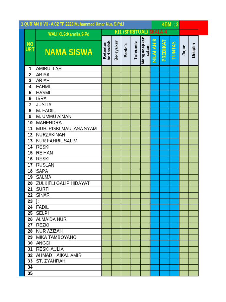 1 Qur'an H Vii - A s2 TP 2223 Muhammad Umar Nur, S.pd.i | PDF