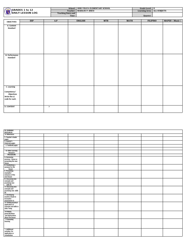 DLL All Subjects 2 q1 w5 d1 | PDF | Learning | Cognition