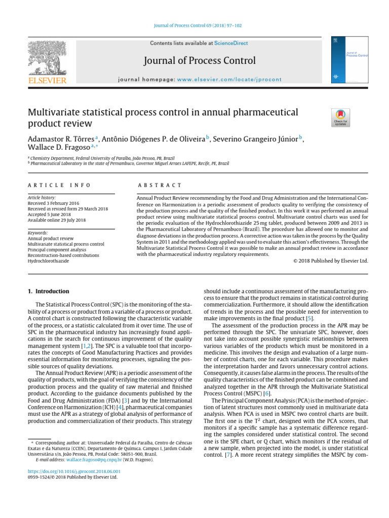 Multivariate Statistical Process Control in Annual Pharmaceutical Product Review-Juan | PDF ...