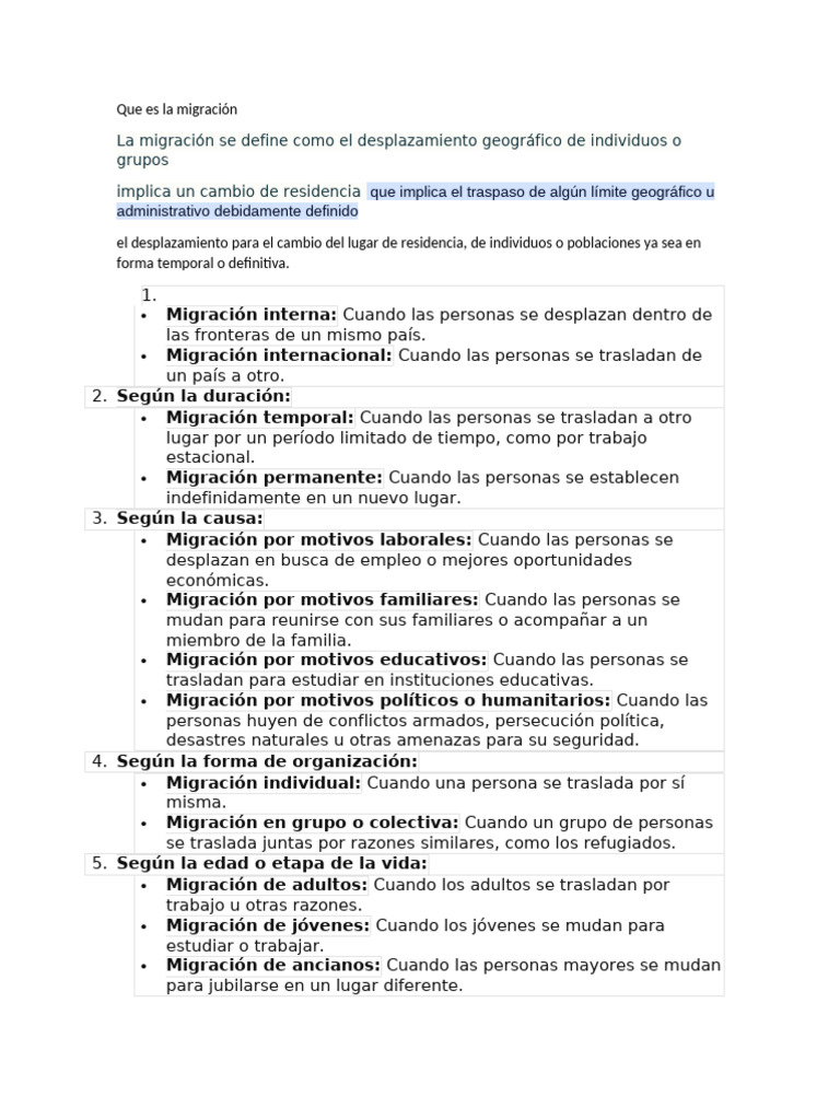 Tipos y causas de migración explicados | PDF