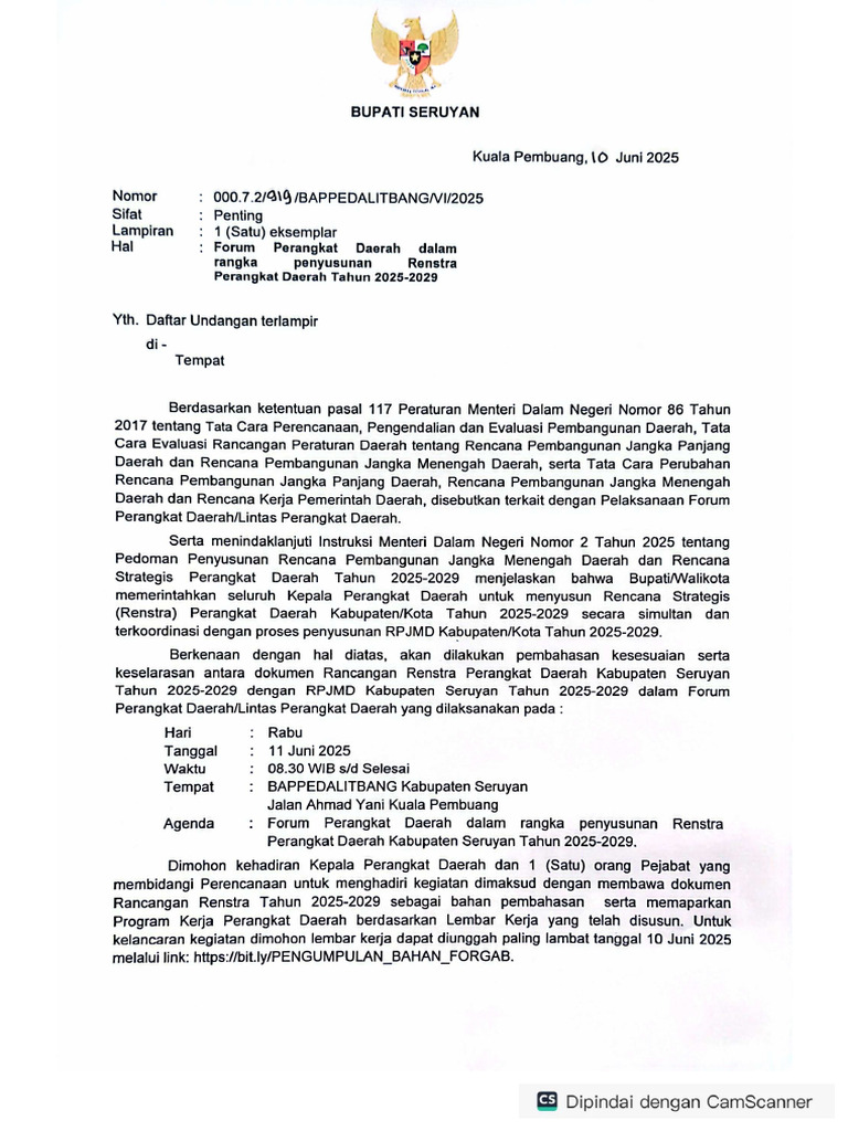 Surat Forgab Penyusunan Renstra PD Tahun 2025-2029 | PDF