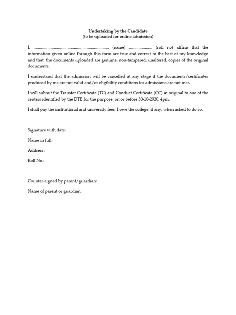 Undertaking by the Candidate | PDF