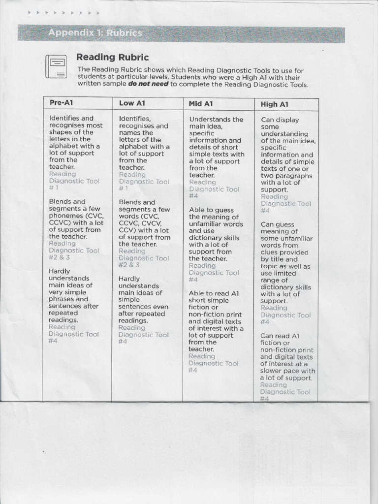 Reading Rubric | PDF