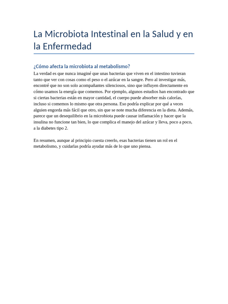 Microbiota Intestinal y Metabolismo | PDF
