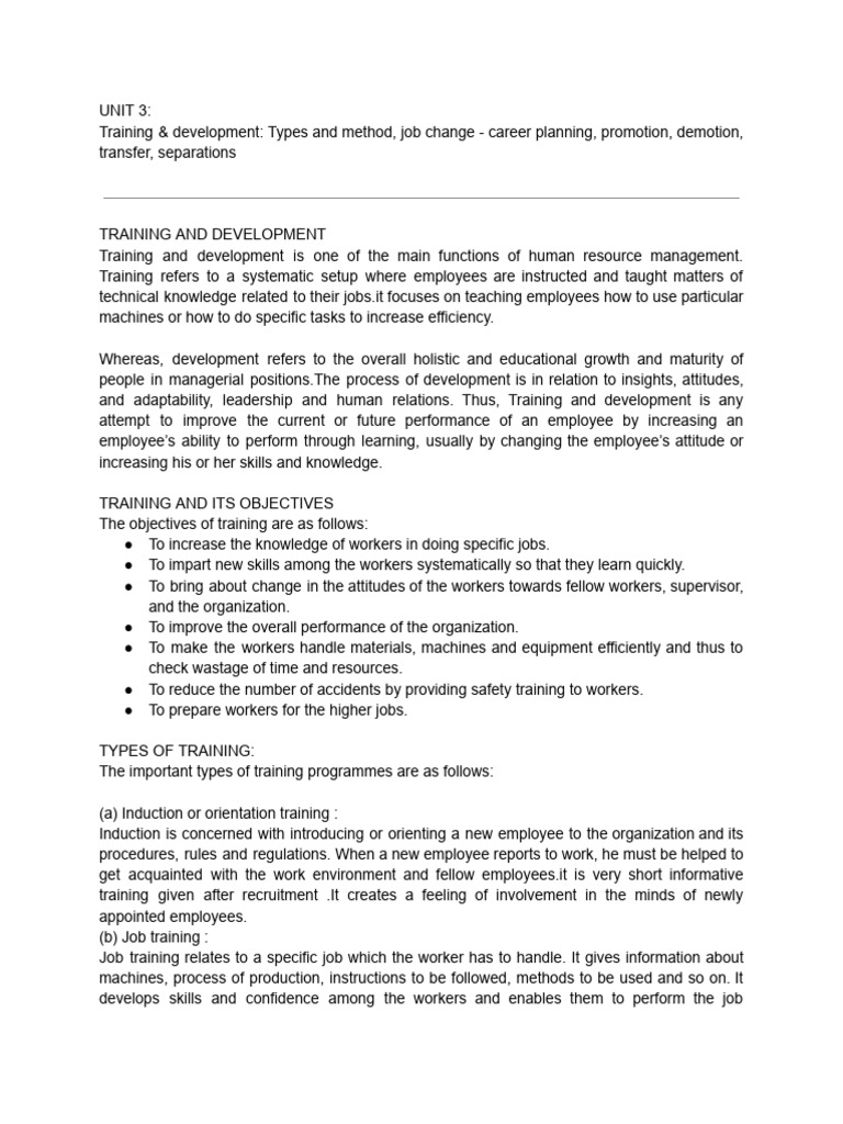 UNIT 3 - Notes Human Resources | PDF | Vocational Education | Learning