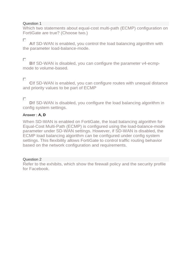Sample Questions Fortinet FCP - FGT - AD-7.4 FCP - FortiGate 7.4 Administrator Exam | PDF ...