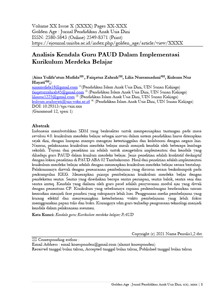 Analisis Kendala Guru PAUD Terhadap Implementasi Kurikulum Merdeka Belajar | PDF