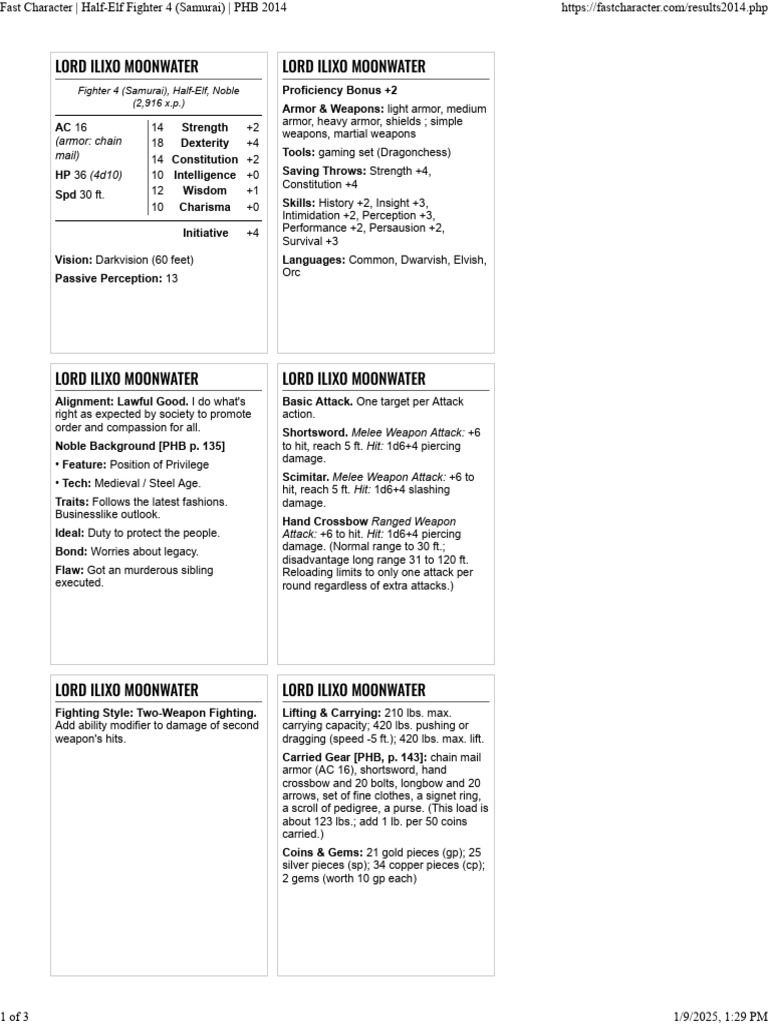 Fast Character _ Half-Elf Fighter 4 (Samurai) _ PHB 2014 | PDF | Role ...