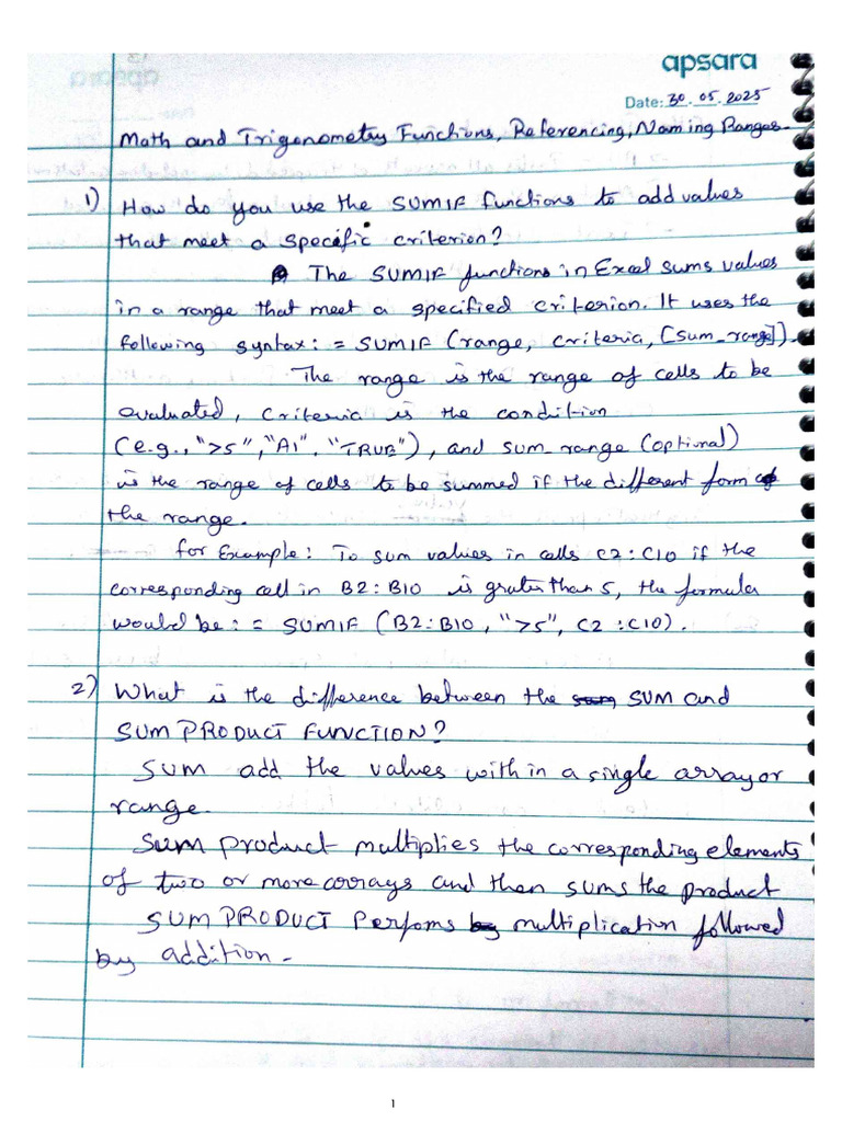 Excle Formula For Interview | PDF
