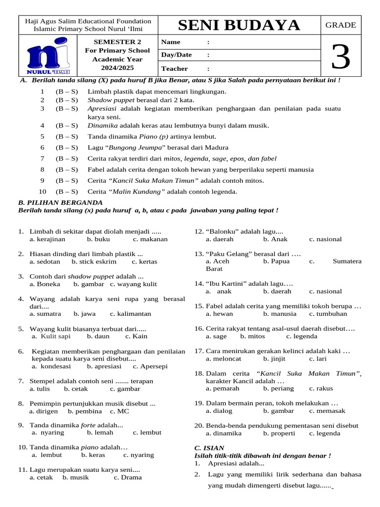 Soal Sem2 Ikm SB Kelas 3 | PDF