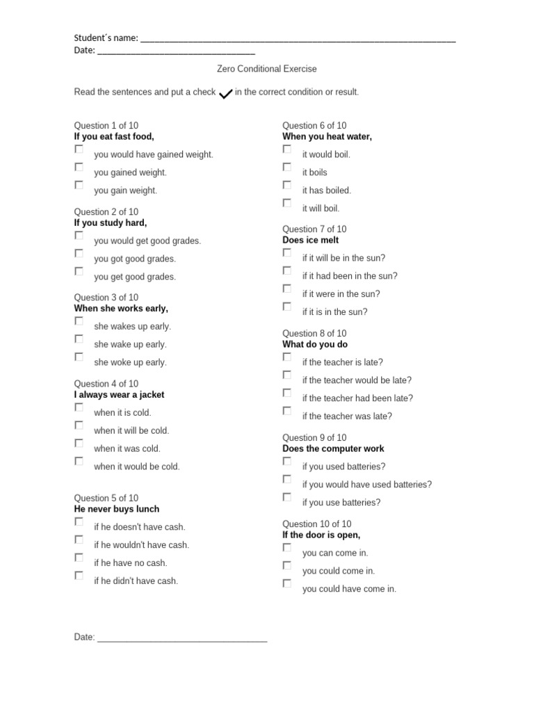 Zero Conditional Exercise | PDF