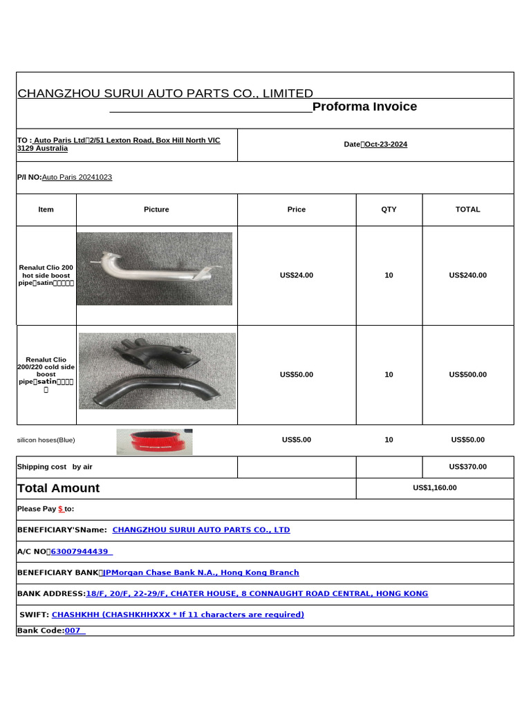 Autoparis Charge Pipe Order 20241023 | PDF