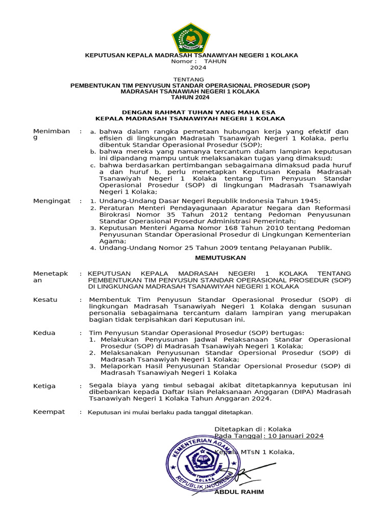 SK Tim Penyusun SOP | PDF