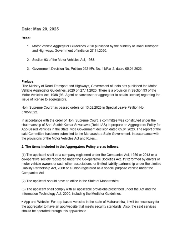 Maharashtra Aggregator Cabs Policy 2025 | PDF | Electric Vehicle | Fare