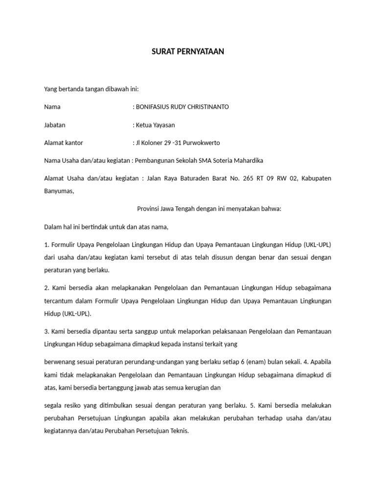 Surat Pernyataa1 Ukl Upl | PDF